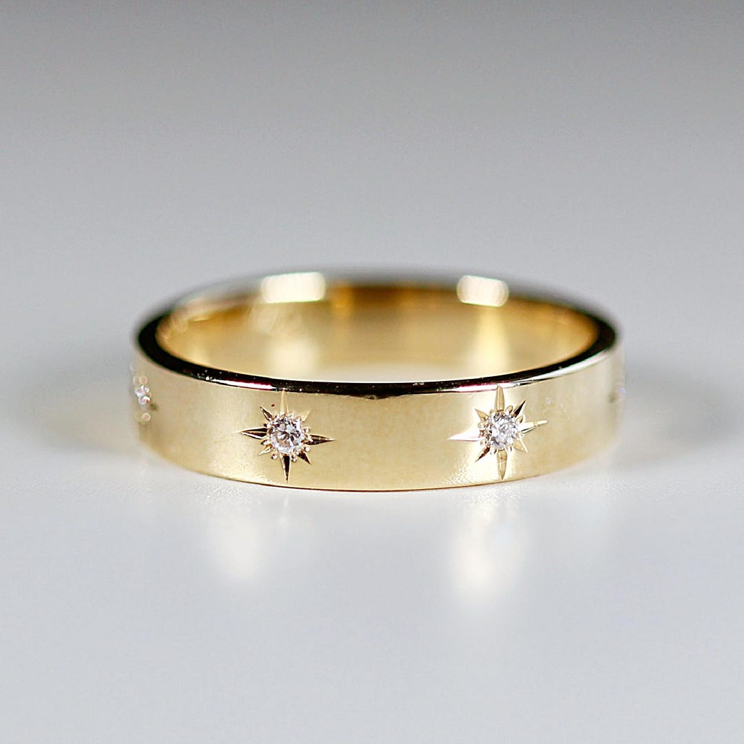 Diamond Starburst Eternity Wedding Band 14k Gold, Star Setting Diamond ...