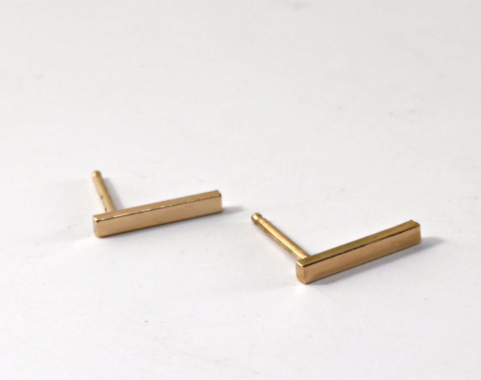 14k Solid Gold Bar Earrings Gold Bar Stud Earrings Gold | Etsy