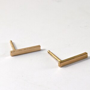 14k Solid Gold Bar Earrings, Gold Bar Stud Earrings, Gold Staple ...