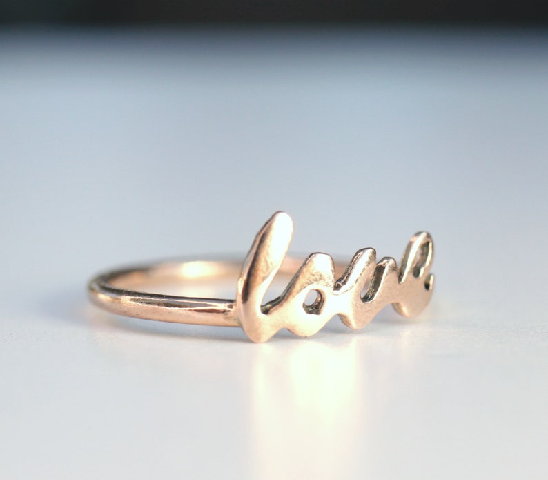 14k Gold Love Ring Romantic Gift for Her Solid Rose Gold - Etsy
