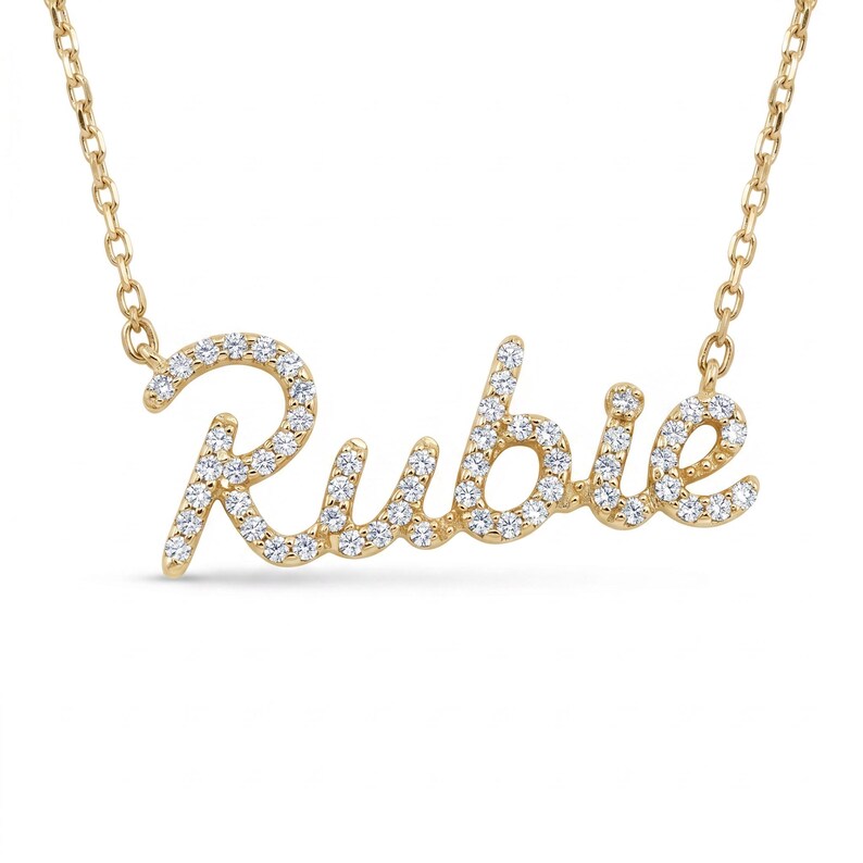 14k Gold Diamond Name Necklace, Custom Nameplate Necklace, Personalized ...