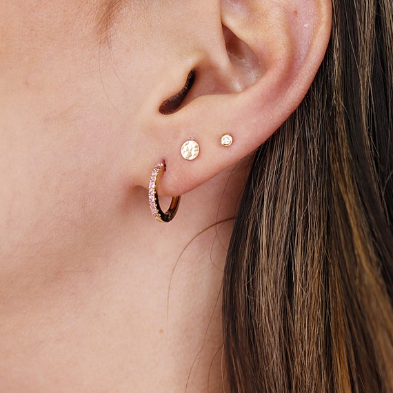 Tiny Gold Circle Earrings Single or Pair Hammered Gold Disc Stud Earrings Minimalist Gold Dot Earrings 5mm Second Hole Earrings Etsy