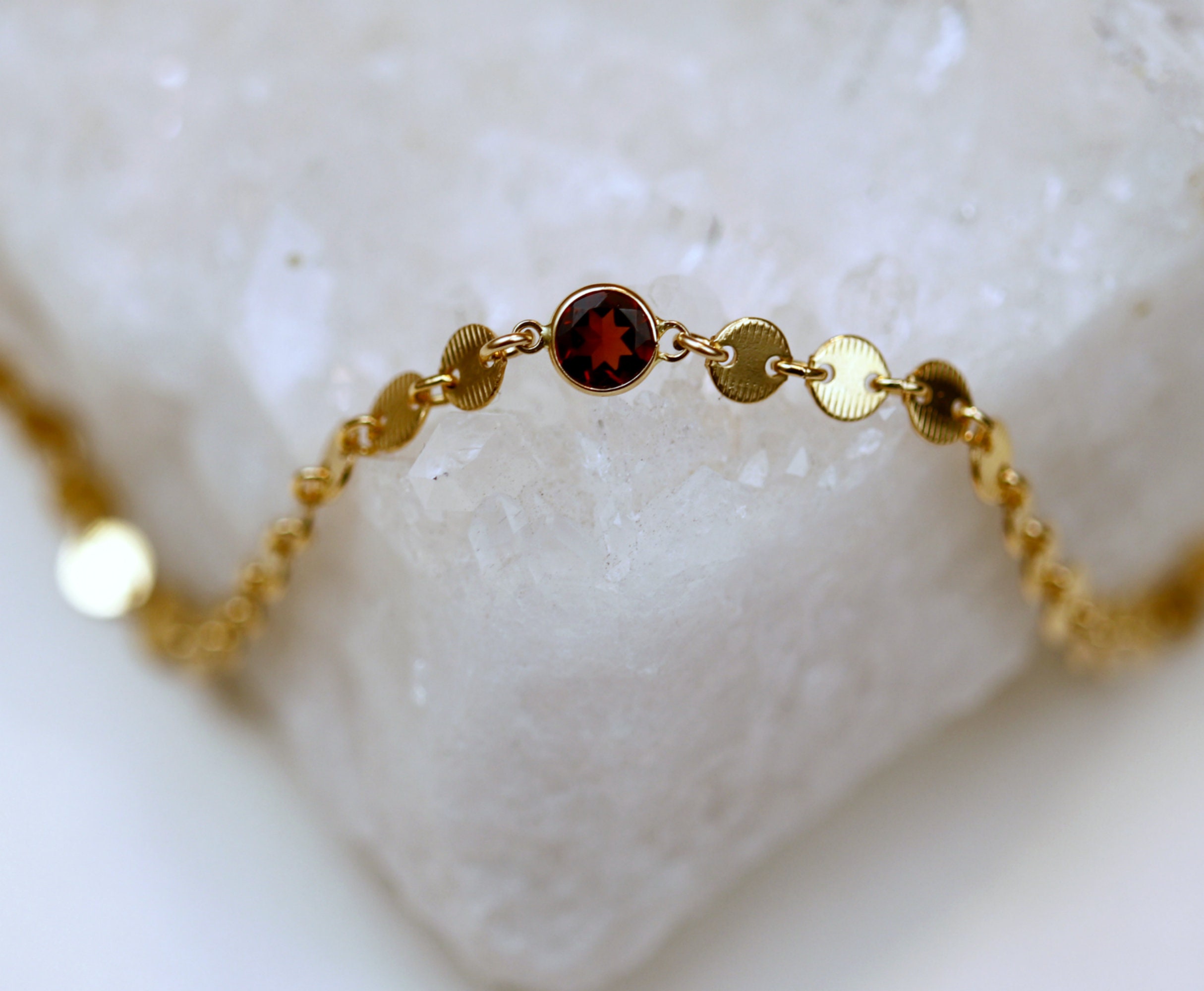 Gold Coin Chain Garnet Necklace, Garnet Choker, Dainty Choker Necklace ...