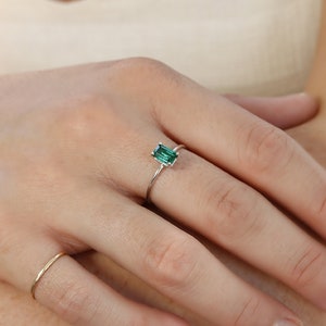 Emerald Ring 14k Gold, Emerald Cut Emerald Engagement Ring Handmade ...