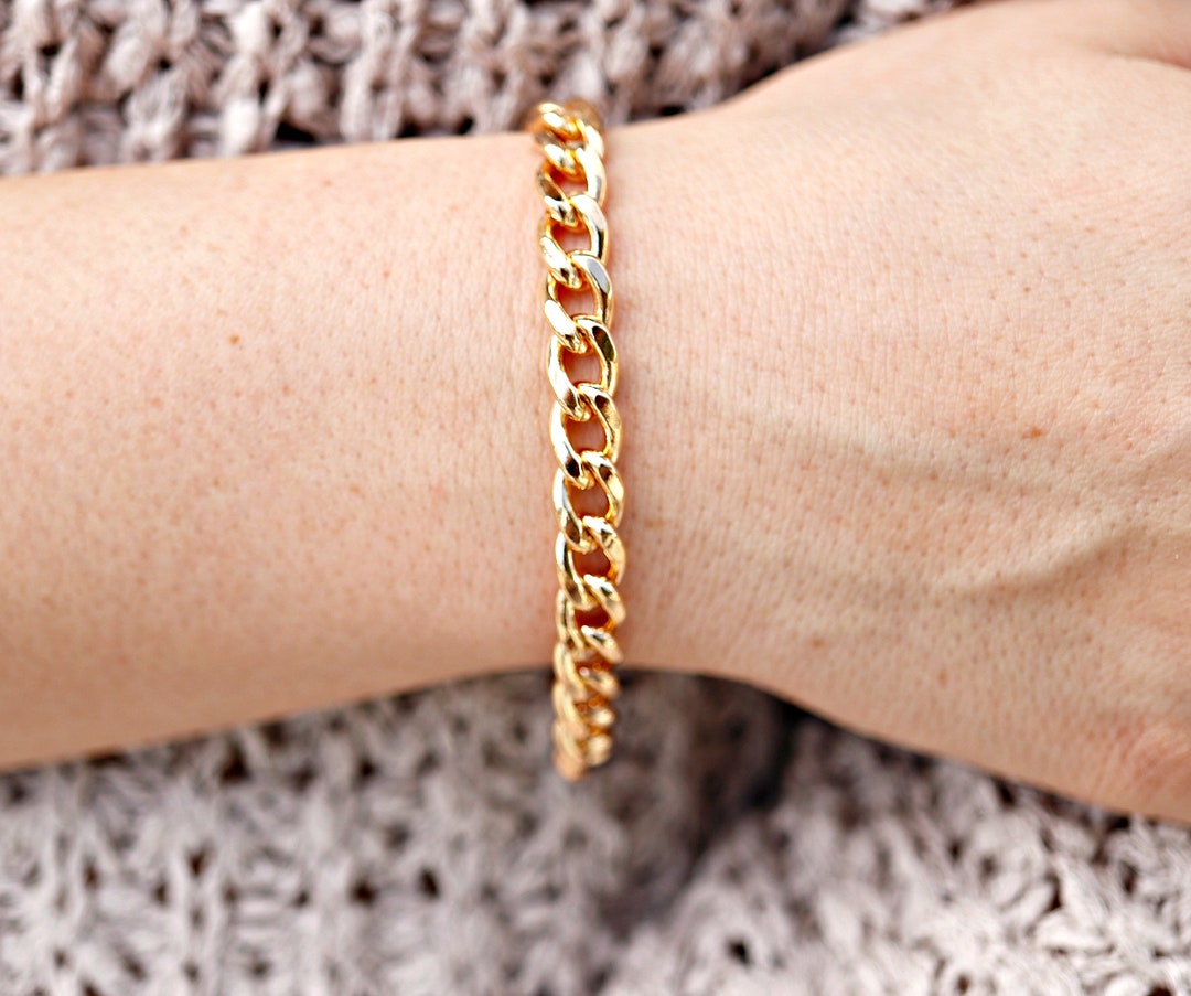 Cuban Gold Chain Bracelet, 7.5mm Thick Chunky Chain Gold Filled ...