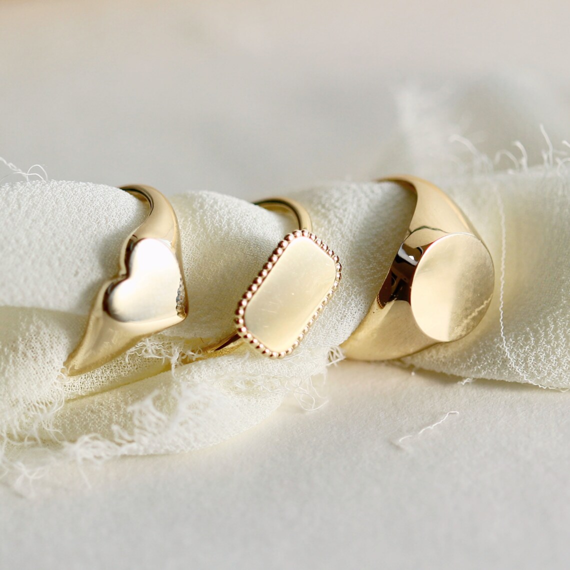 Heart Signet Ring 14k Solid Gold, Custom Initial Ring for Women ...