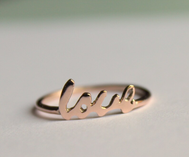 14k Gold Love Ring Romantic Gift for Her Solid Rose Gold - Etsy