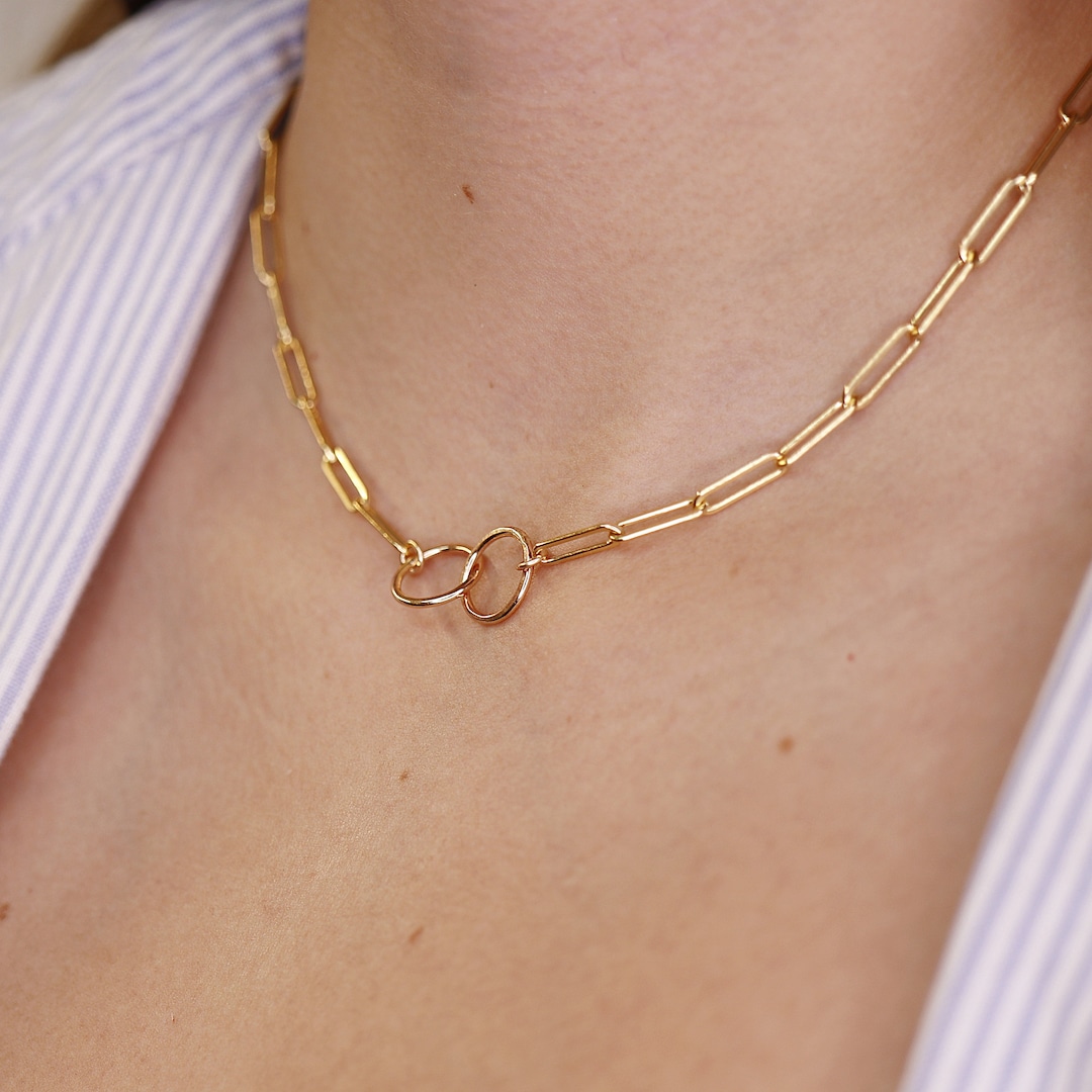 Interlocking Circle Necklace, Gold Eternity Circle Necklace, Paperclip ...