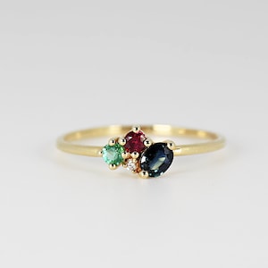 Four Stones Cluster Ring, Handmade Sapphire Cluster Ring, Emerald, Ruby ...