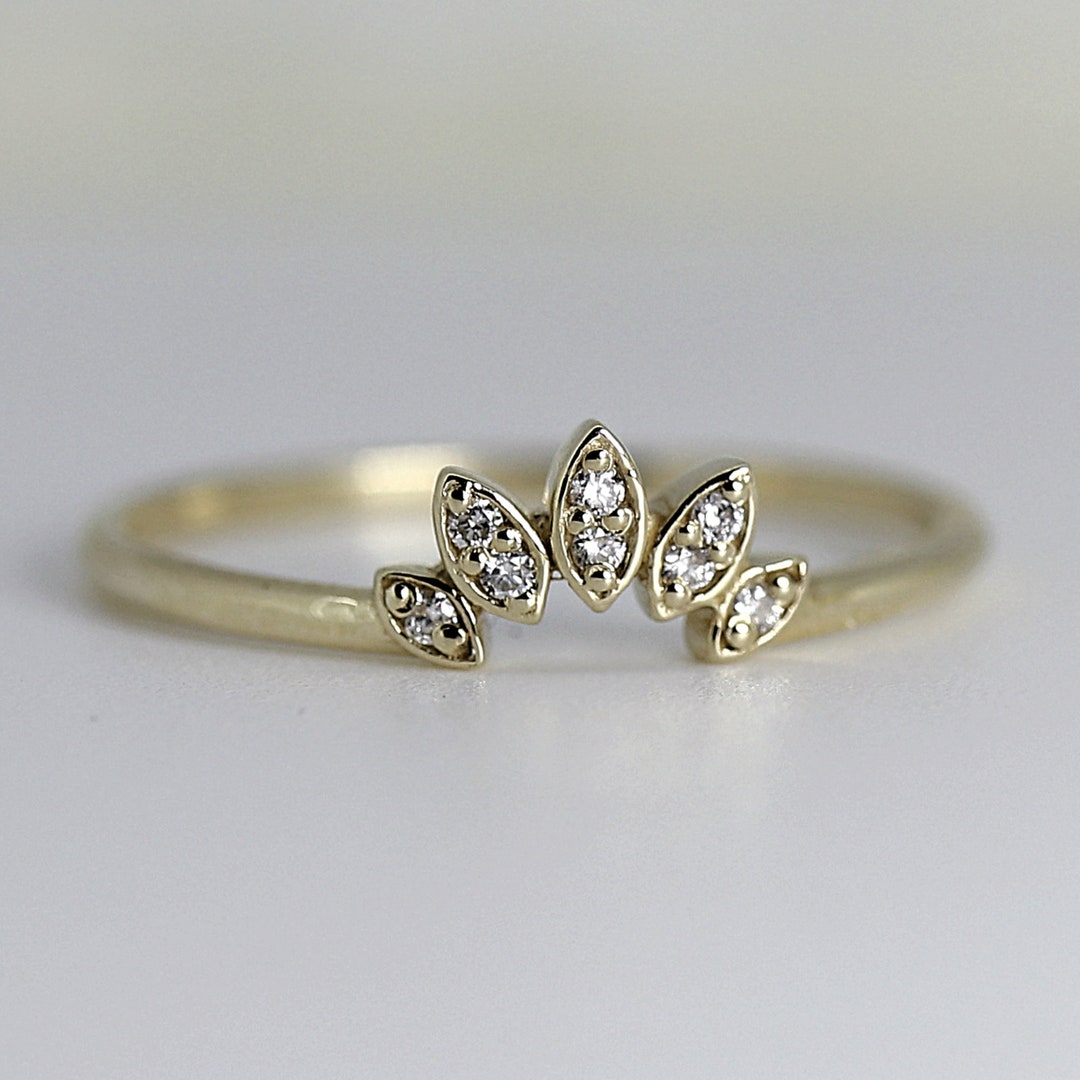 Diamond Curved Wedding Band, Tiara Nesting Ring, Diamond Stacking Crown ...