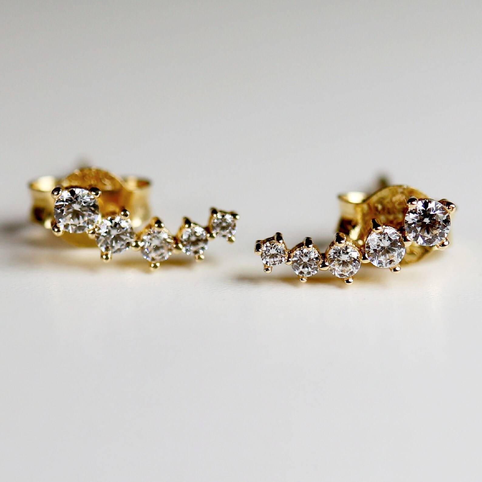 Cluster Ear Crawler Earrings 14k Solid Gold, CZ 5 Simulated Diamond Ear ...