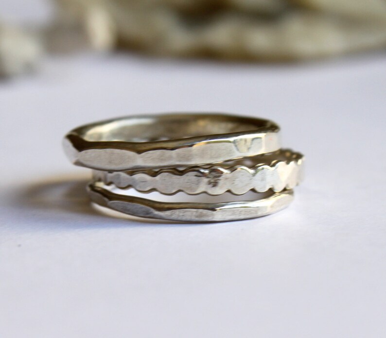 Stacking Rings Set of 3 Rings Dots Ring Hammered Ring - Etsy