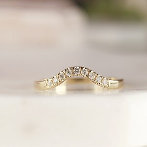 Curved Diamond Wedding Band 14k Gold, Contour Organic Wedding Band ...