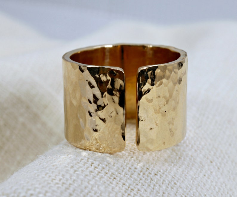Wide Gold Band Ring Cigar Band Ring Gold Filled Hammered - Etsy