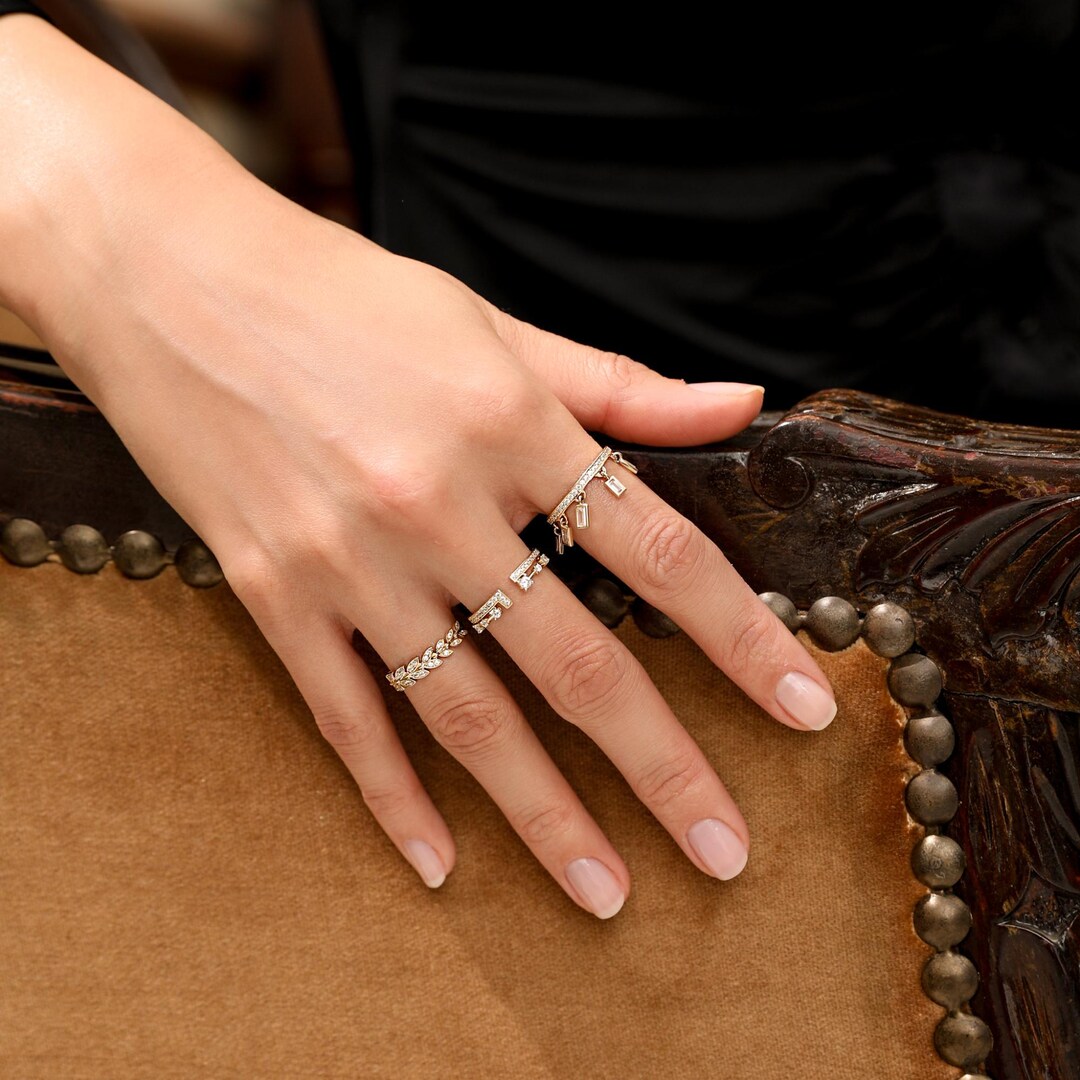 Dangle Stone Ring 14k Solid Gold, Dangling Charm Ring, Tassel Ring ...