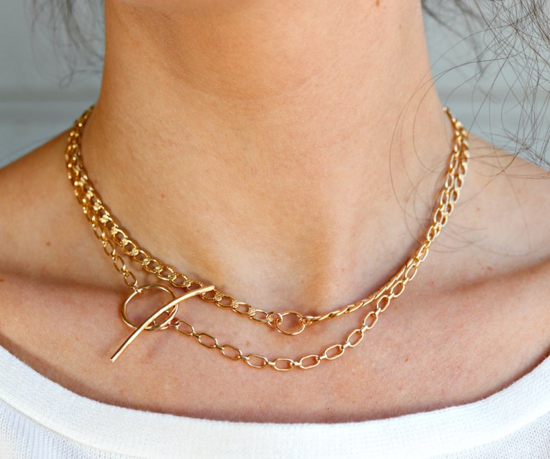 Gold Filled Chain Circle Necklace, Thick Gold Filled Curb Chain Choker ...