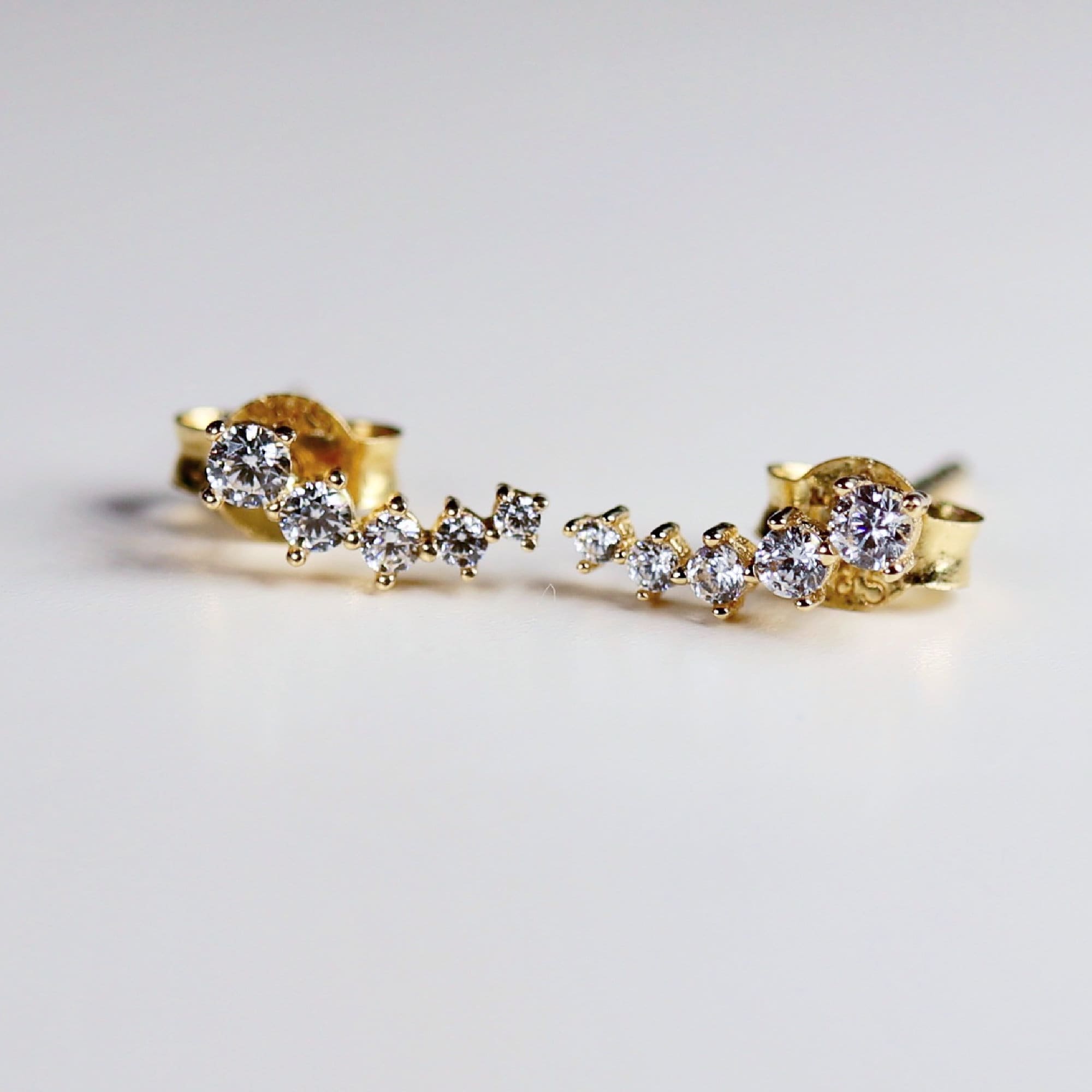 Cluster Ear Crawler Earrings 14k Solid Gold, CZ Five Stone Ear Climber ...