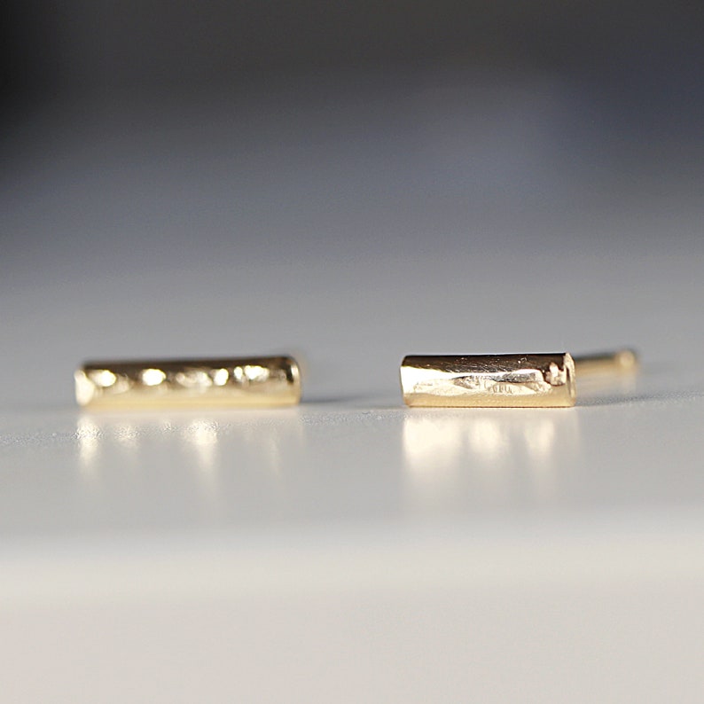 14k Gold Hammered Bar Stud Earrings Solid Gold Bar Earrings - Etsy