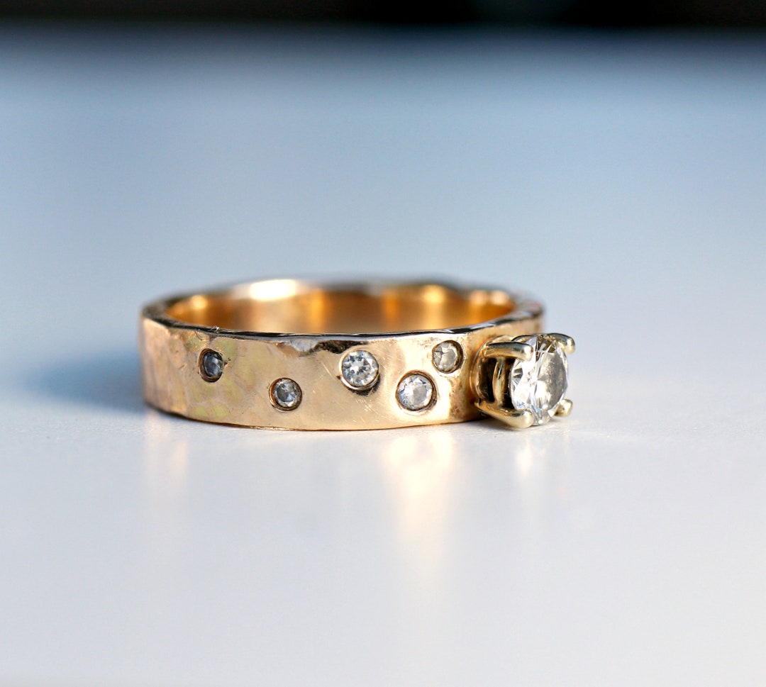 Gold Gypsy Ring 14k Gold, Diamond Wedding Band, Unique Wedding Ring ...