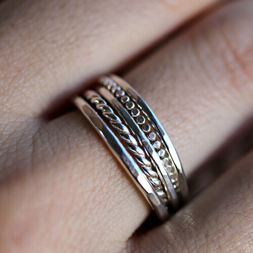 Stackable Ring Set of Five Sterling Silver Stacking Ring Set - Etsy