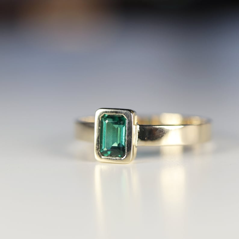 Bezel Set Emerald Ring 14k Solid Gold Emerald Cut Bezel Set - Etsy UK