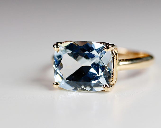 Cushion Cut Aquamarine Ring 14k Gold Aquamarine Engagement Ring ...