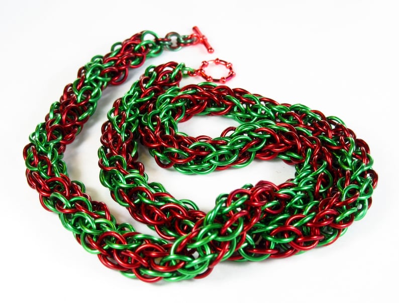 Candy Cane Cord Weave Christmas Chainmaille Necklace | Etsy