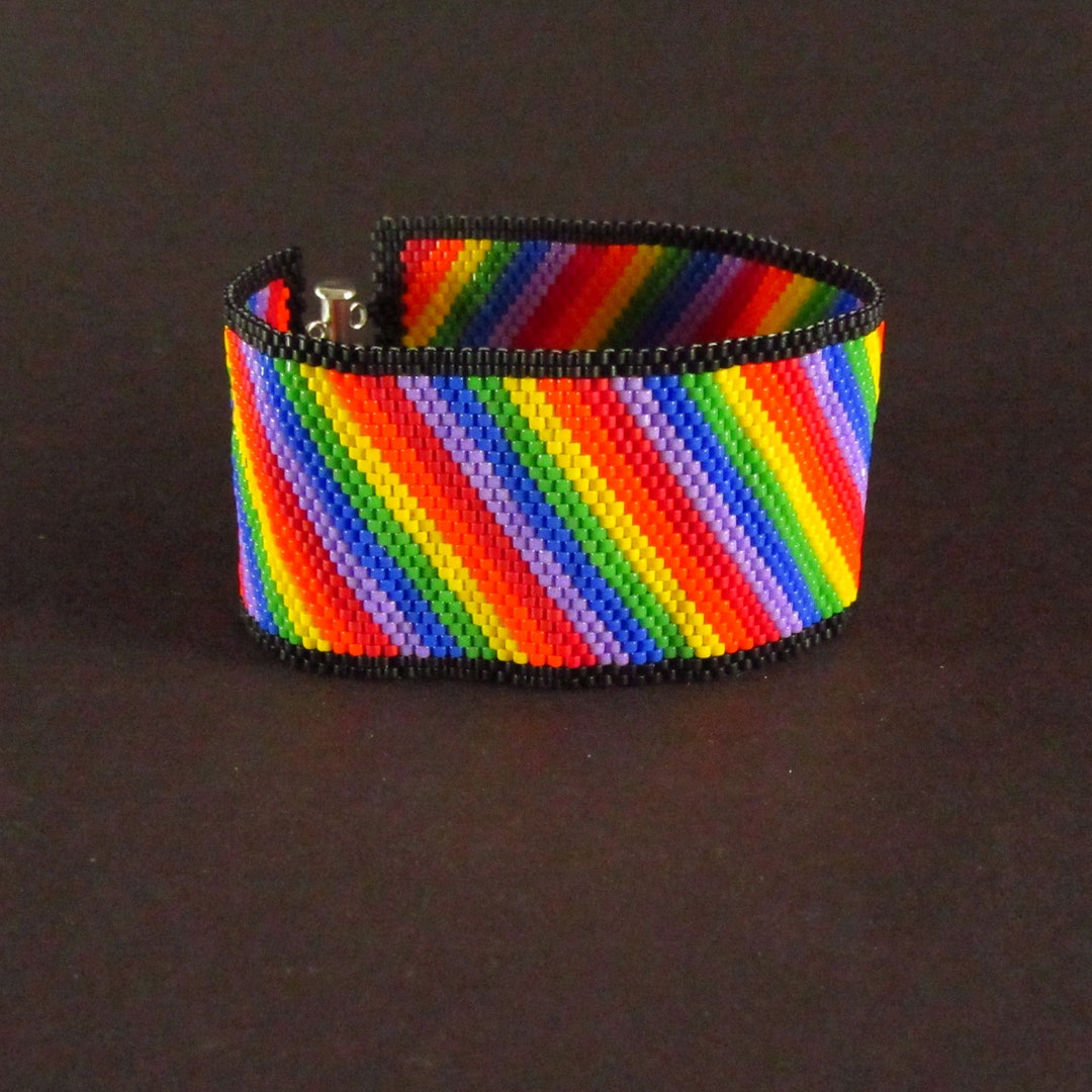 Rainbow Colors Pride Peyote Stitch Seedbead Cuff Bracelet - Etsy