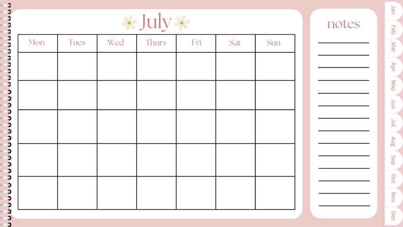 Daisy Patterned Digital Monthly Planner Hyperlinked Monthly Tabs ...