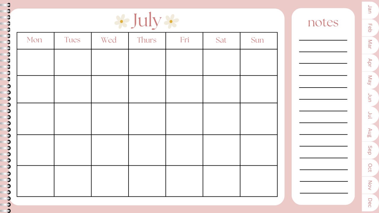 Daisy Patterned Digital Monthly Planner Hyperlinked Monthly Tabs ...