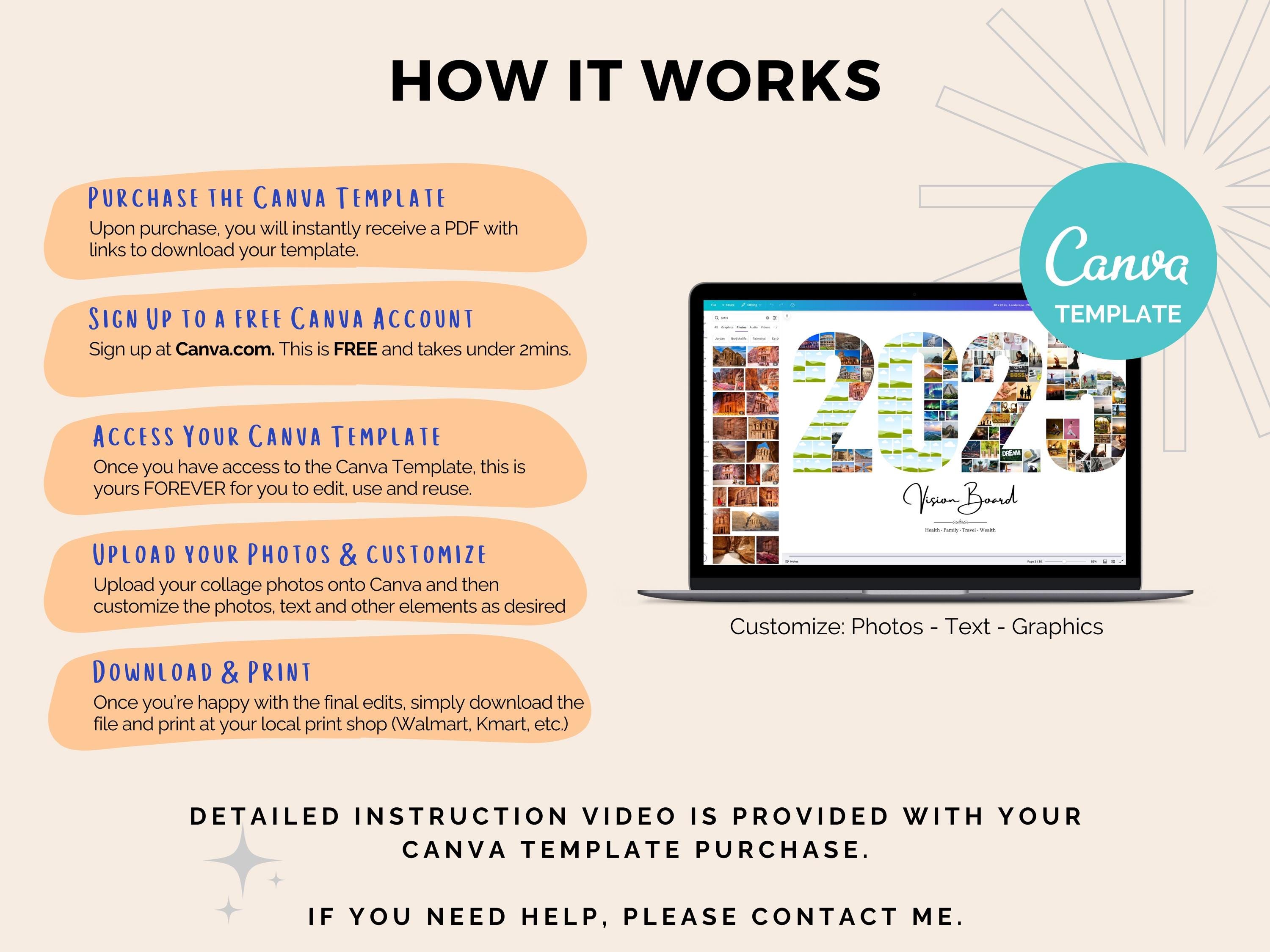 2025 Vision Board Photo Collage Canva Template, Goal Setting and Mood ...