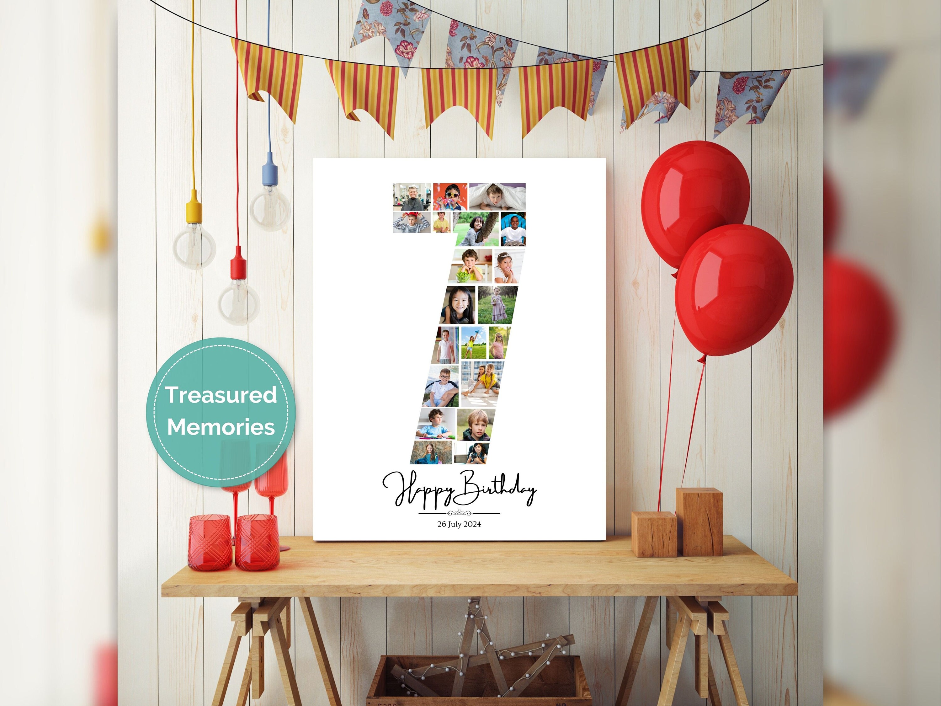 7th Birthday Photo Collage Canva Frame Template, Customizable Collage ...
