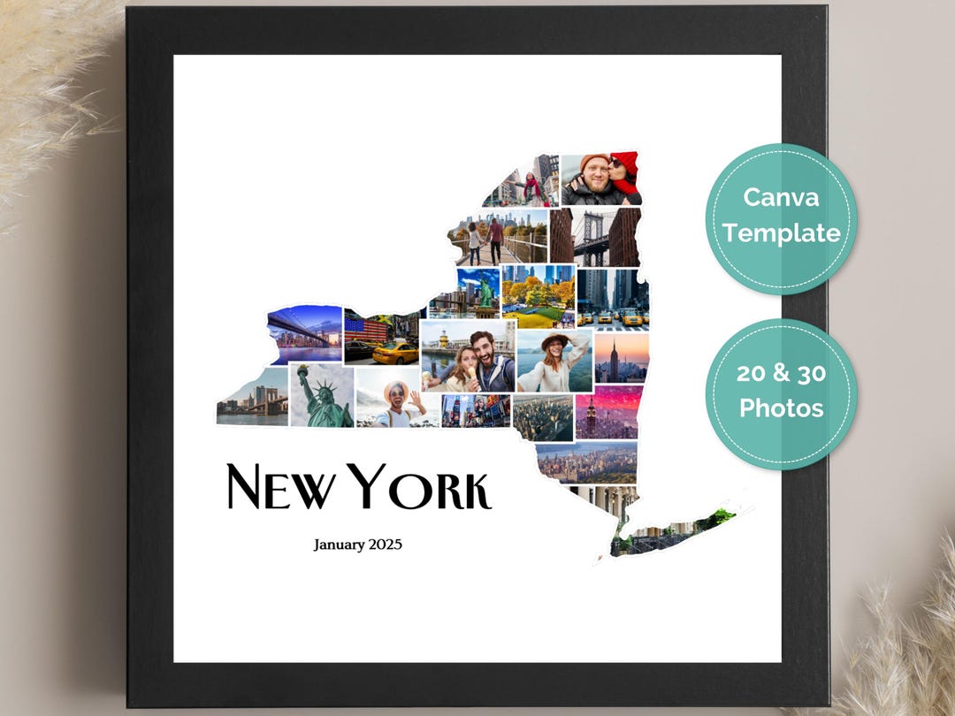 New York Photo Collage Canva Template, Custom New York City Map Gift ...
