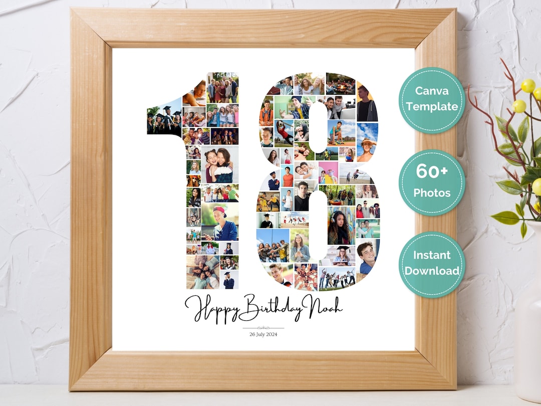 18 Collage, 18th Birthday Photo Collage Canva Frame Template, 18th ...