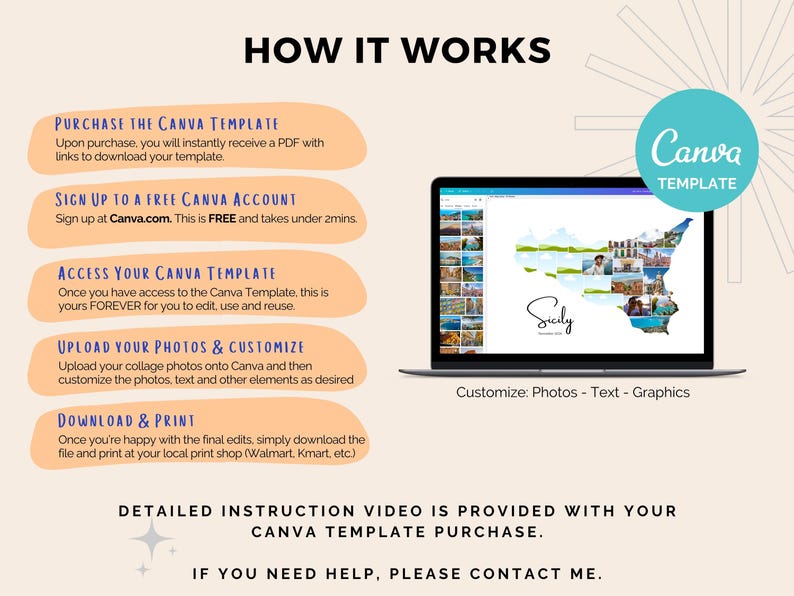 Sicily Italy Map Photo Collage Canva Template, Sicily Wall Art and ...