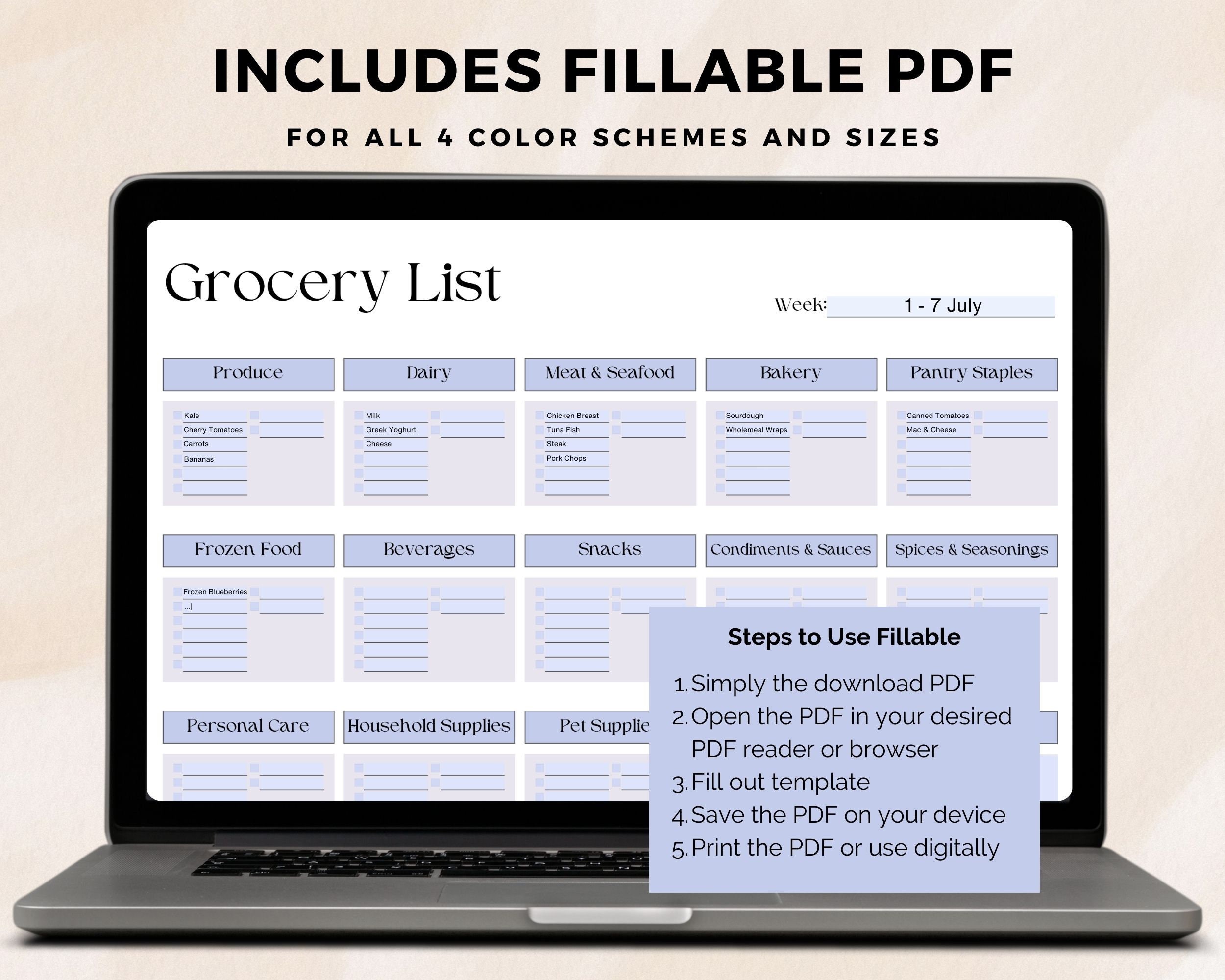 Food List, Grocery List Template and Checklist, Shopping List Printable ...