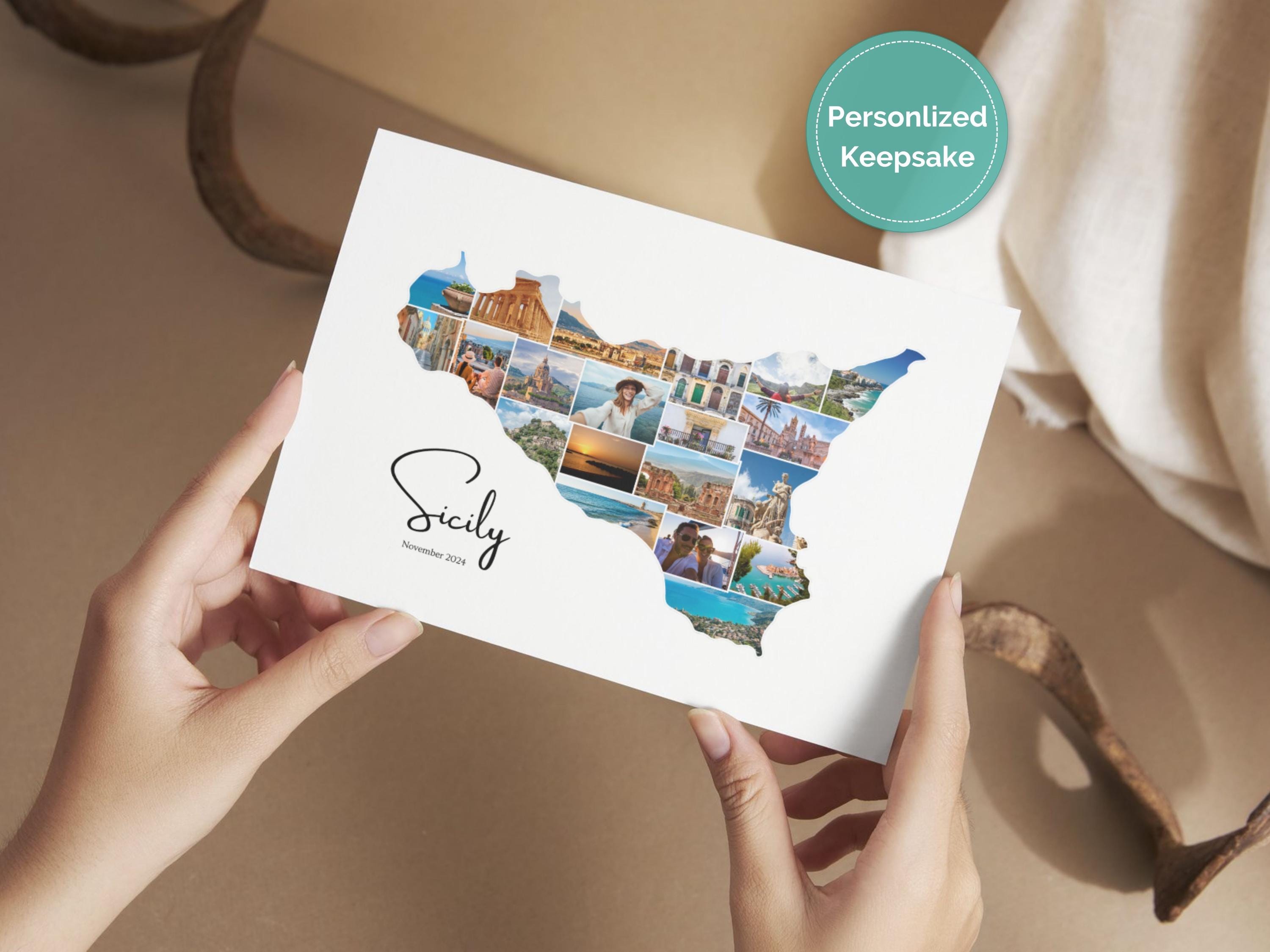 Sicily Italy Map Photo Collage Canva Template, Sicily Wall Art and ...