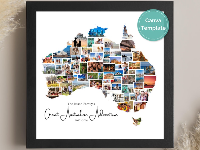 Australia Map Photo Collage Canva Template, Customizable Aussie Family ...