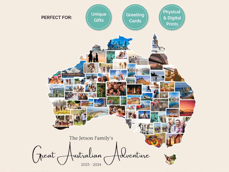 Australia Map Photo Collage Canva Template, Customizable Aussie Family ...