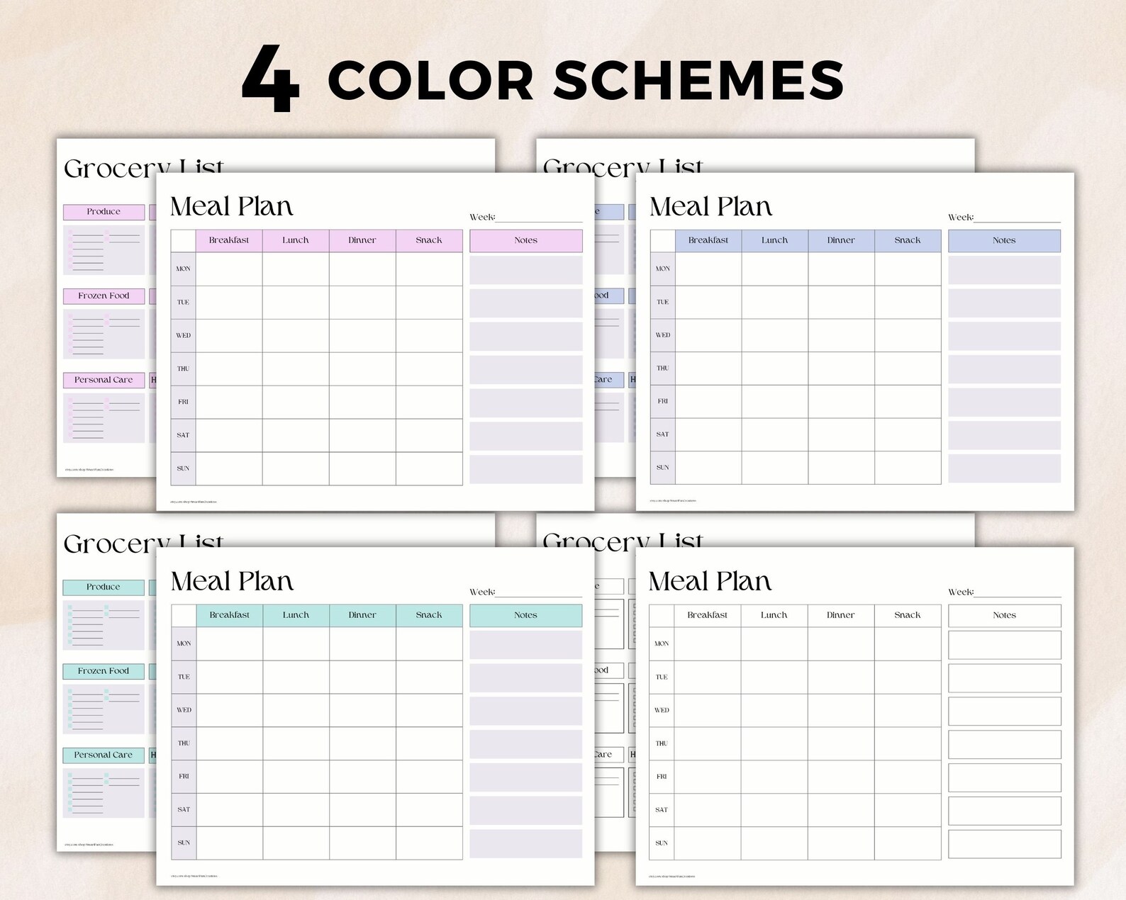 Organized Meal Planning Set, Grocery List and Meal Prep Template Bundle ...