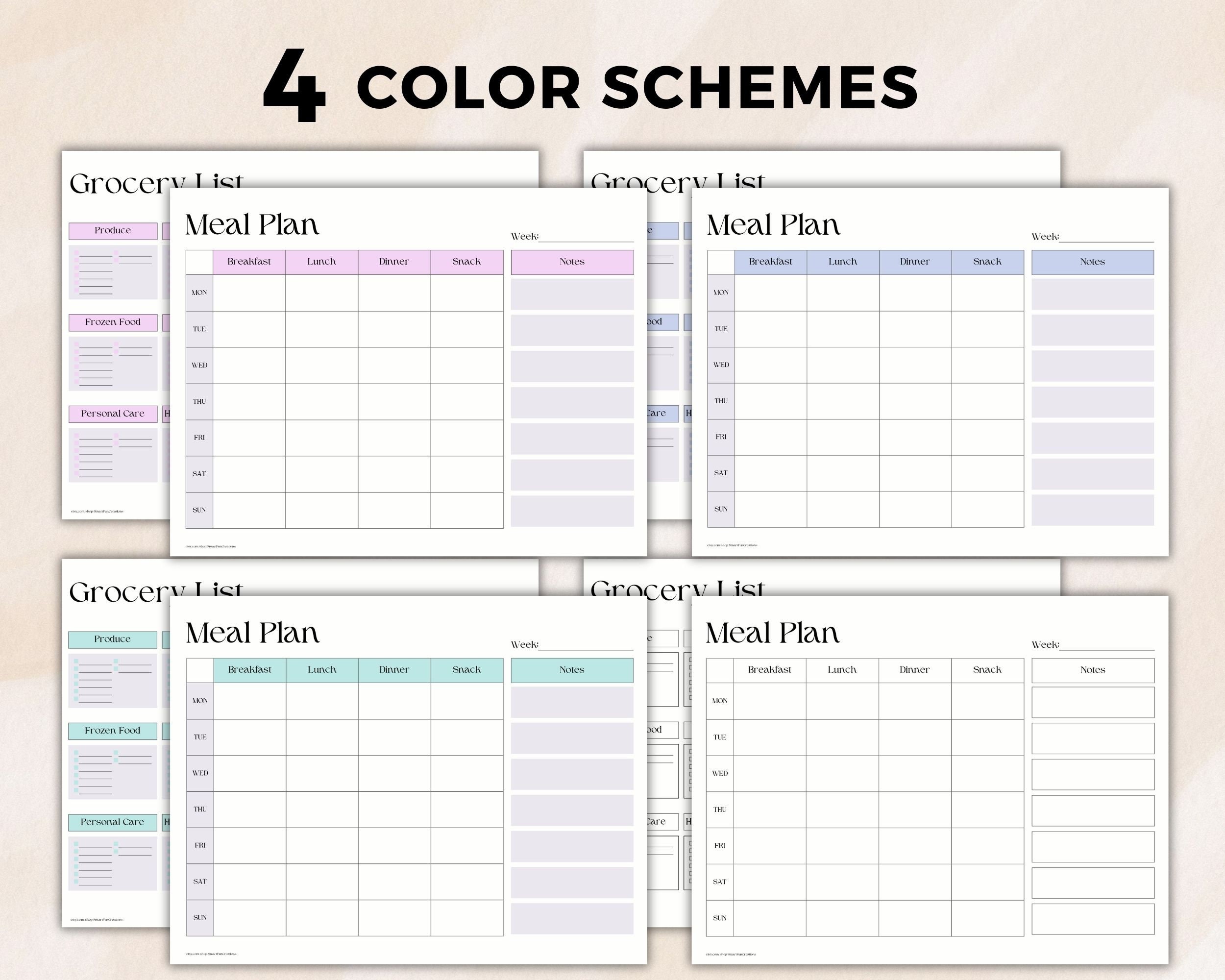 Organized Meal Planning Set, Grocery List and Meal Prep Template Bundle ...