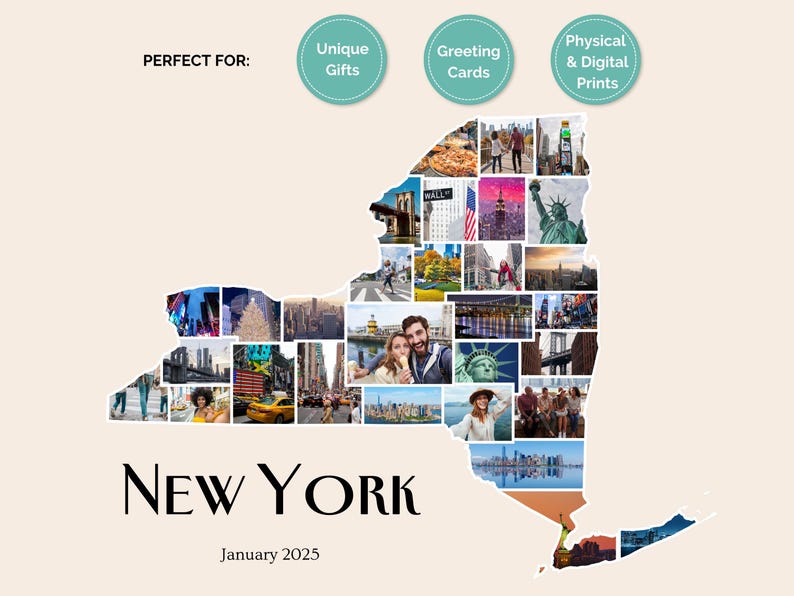 New York Photo Collage Canva Template, Custom New York City Map Gift ...