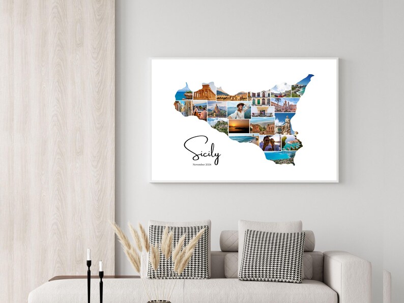 Sicily Italy Map Photo Collage Canva Template, Sicily Wall Art and ...