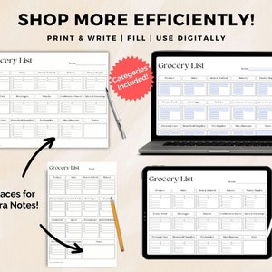 Organized Meal Planning Set, Grocery List and Meal Prep Template Bundle ...