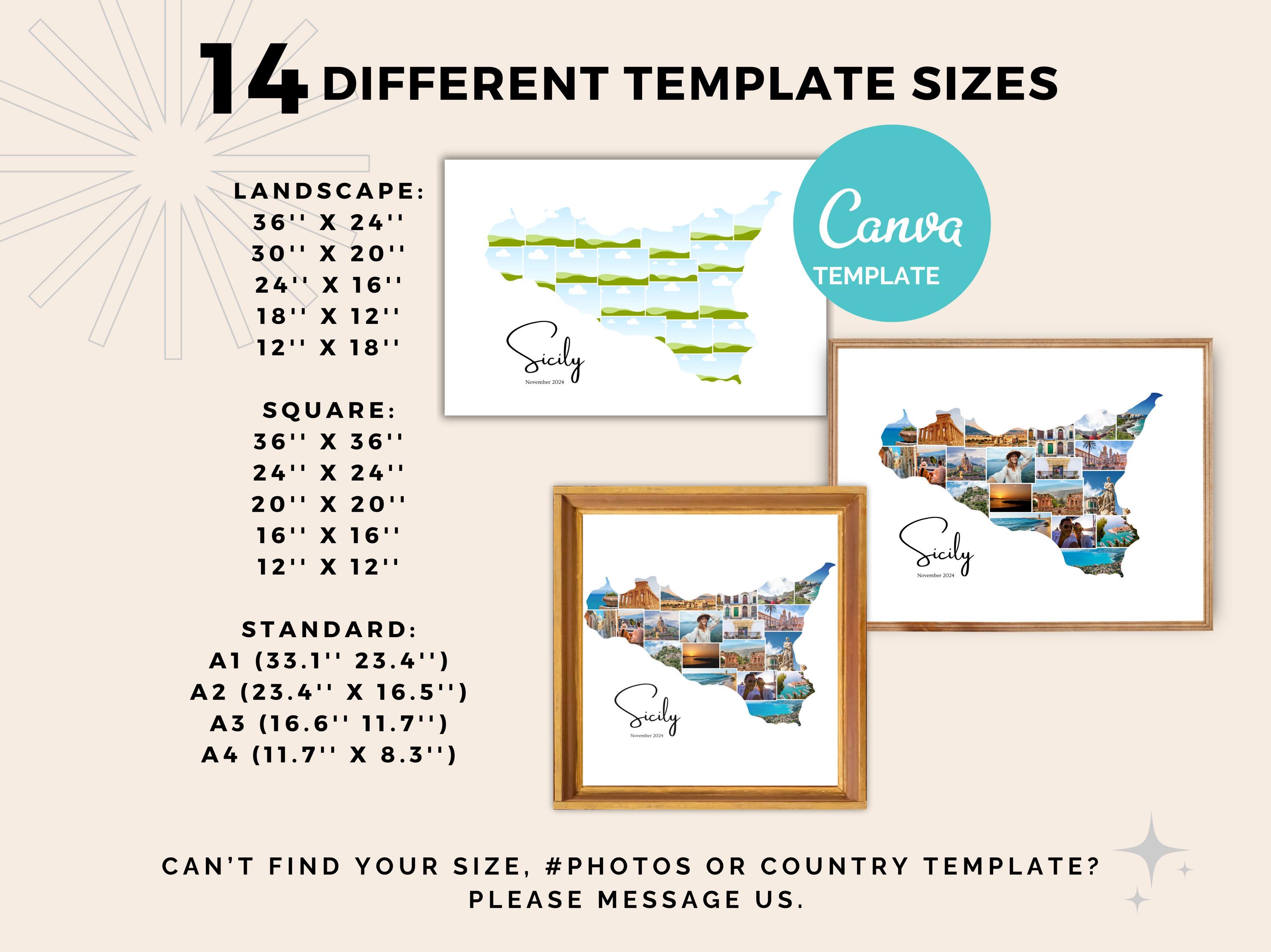 Sicily Italy Map Photo Collage Canva Template, Sicily Wall Art and ...