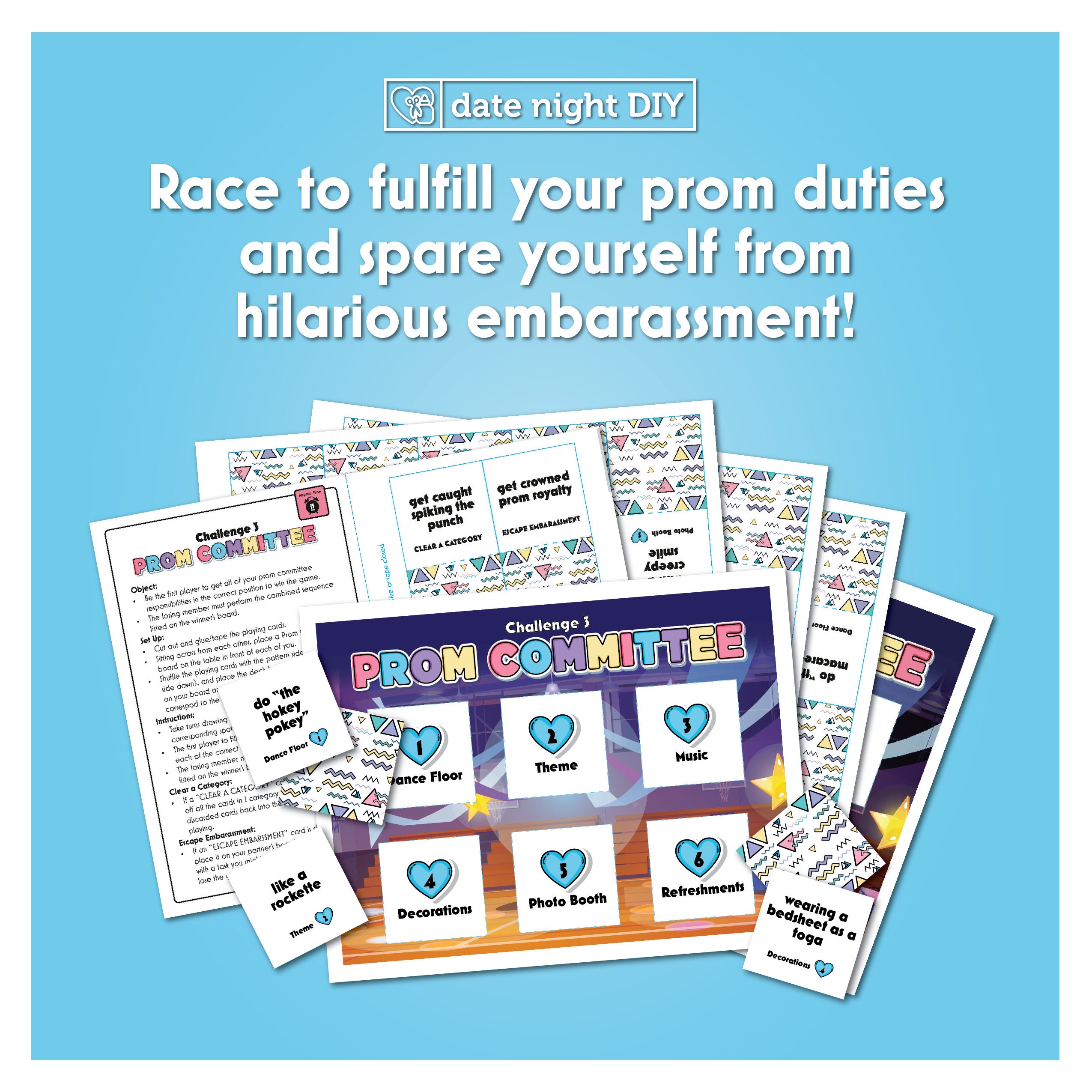 PRINTABLE 80s Prom Date Night Game Kit Couples Gift, Board Game for Two ...