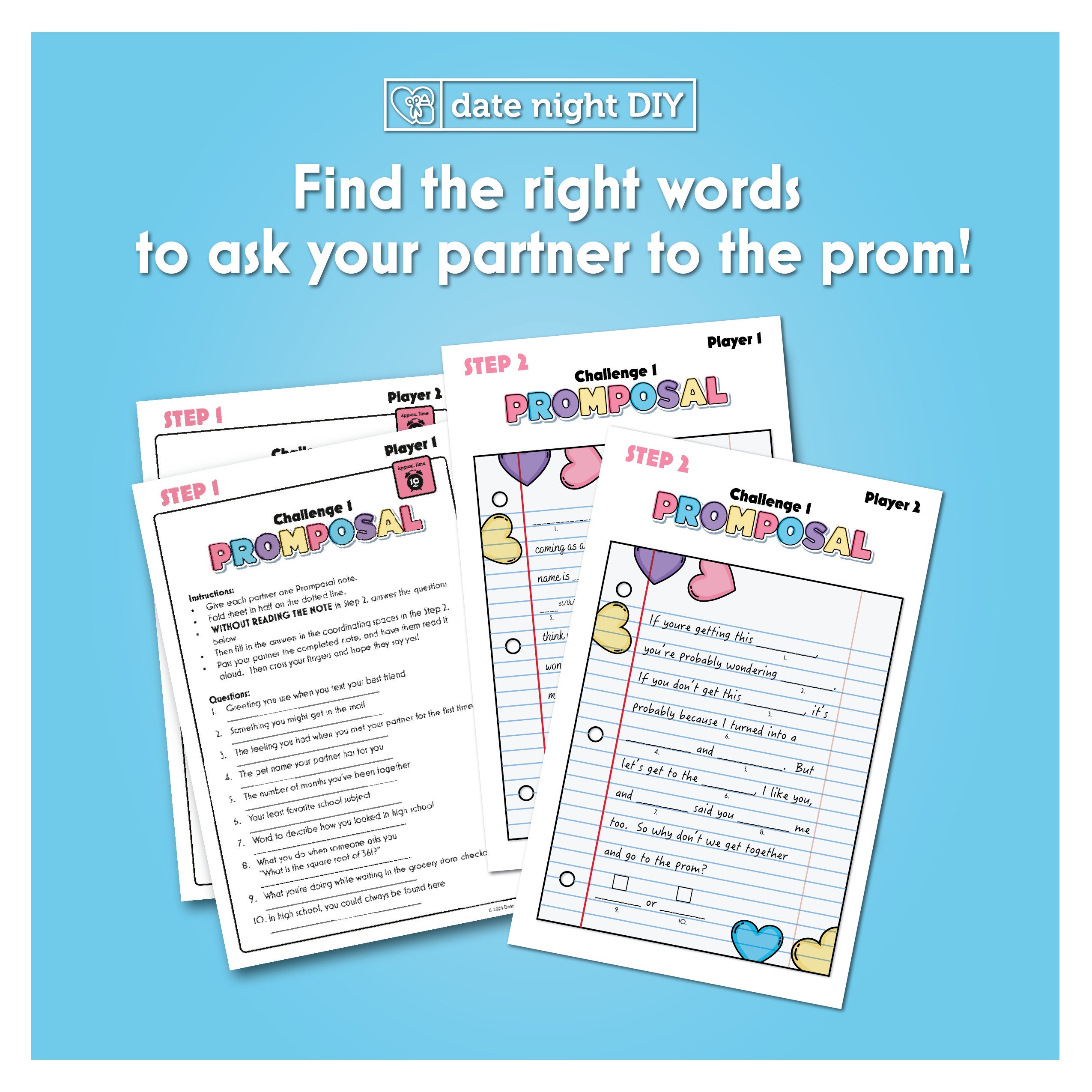 PRINTABLE 80s Prom Date Night Game Kit Couples Gift, Board Game for Two ...