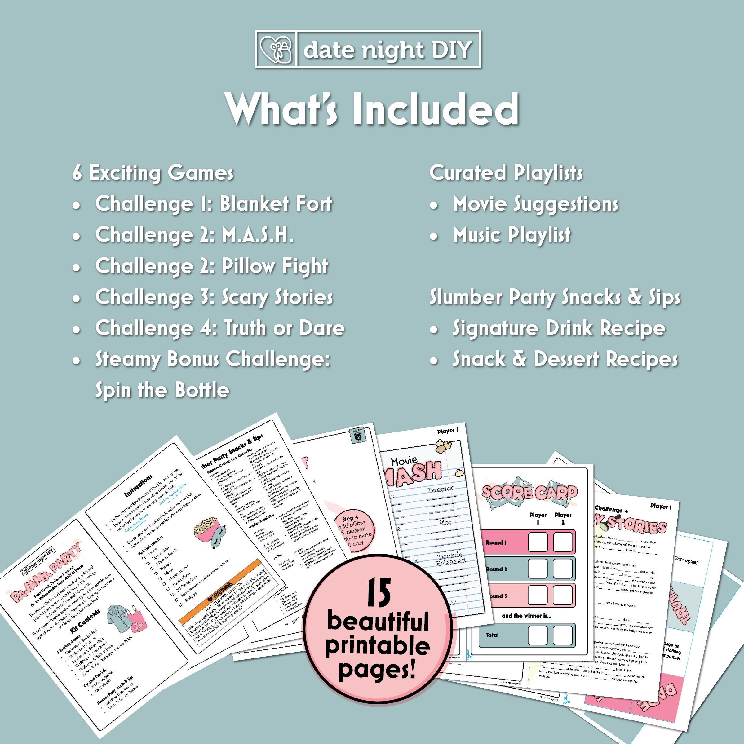 PRINTABLE Pajama Party Slumber Party Game Kit - Couples Gift, Board ...