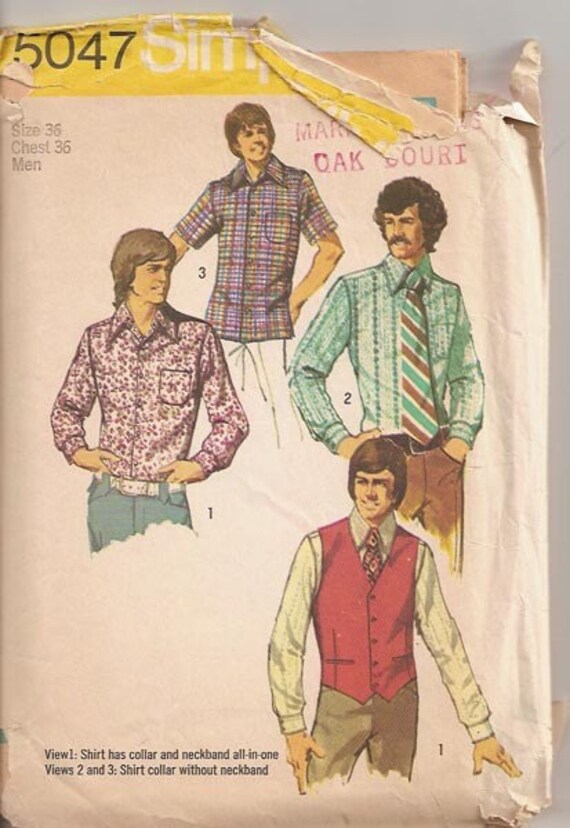 Items similar to Vintage '70's Men's Shirt and Vest Pattern Simplicity ...