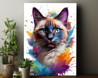 Devon Rex Cat Portrait Digital Print Splatter Art, Abstract Painting, Ideal for Modern Wall ...